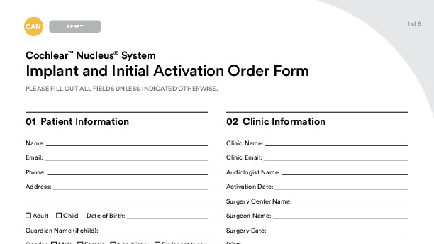 Order forms | Cochlear implants