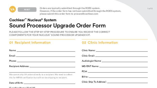 Order forms | Cochlear implants